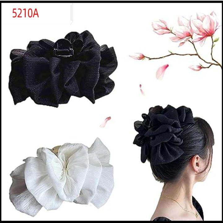 5210A กันลื่น ตาข่ายโบว์บับเบิ้ลคลิป ผ้าชีฟองผ้าไหม กิ๊บติดผม คลิปหนีบผม สง่างามเรียบหรู ชุดคลุม ...