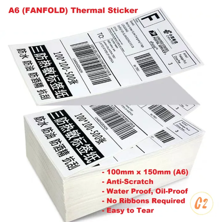 [500pcs] A6 Thermal Paper Sticker 100mm x 150mm Airway Bill Fanfold ...
