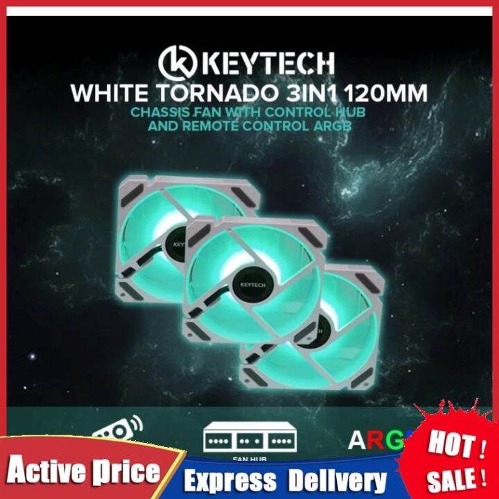 KENLEI Keytech White Tornado 3in1 120mm Chassis Fan with Control Hub ...