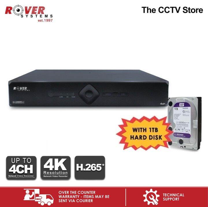 Rover Systems 4Ch Up to 4K NVR-VR CCTV Network Video Recorder with 1TB Hard Disk Drive | Lazada PH