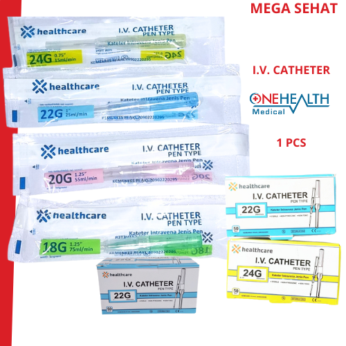 Jarum Onehealth Catheter Kateter Intravena jenis Pen iv Chateter Healt Care Ukuran 18G 20G 22G ...
