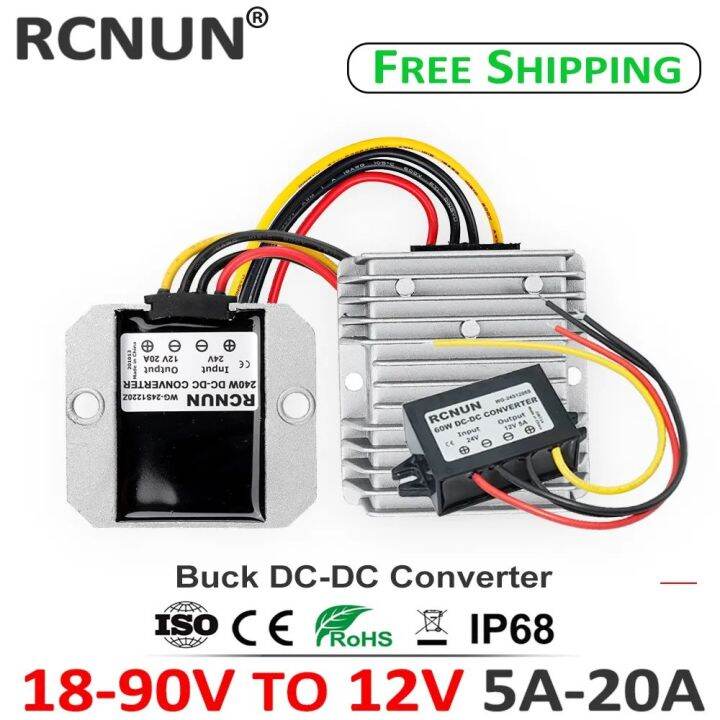 RCNUN 18-90V to 12V 5A 10A 15A 20A DC DC Converter Step Down Voltage Regulator 24V 36V 48V 60V ...