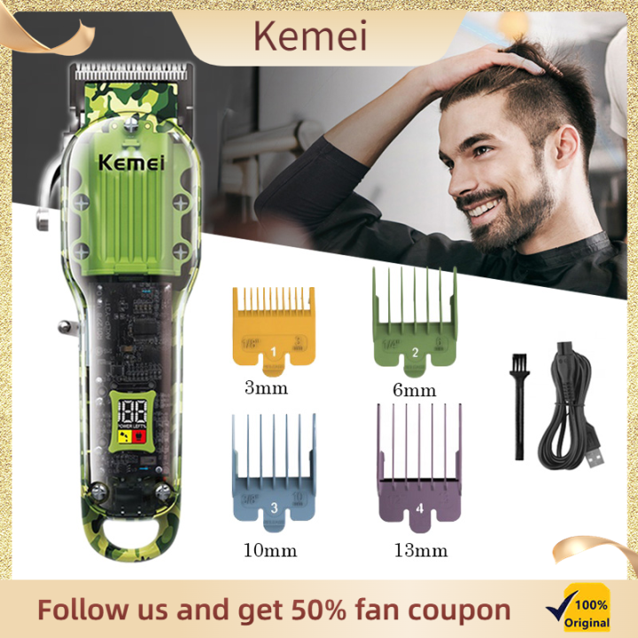 Kemei KM-1926 Transparent Style LED Professional Hair Cutting Machine USB Rechargeable Clipper ...