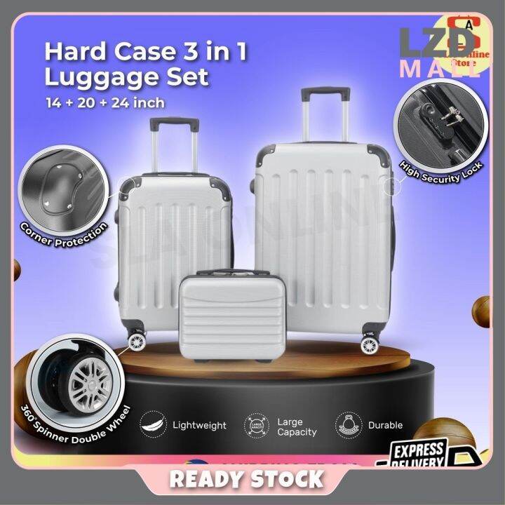 【READY STOCK】3 IN 1 Luggage Set (14"+20"+24") Plain Travel Luggage Bag ...
