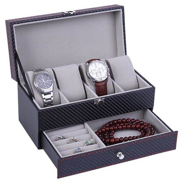 [Shop Malaysia] [SDT] 4 Slots Carbon Fiber Watch Box + Jewelry - 2 Tier ...