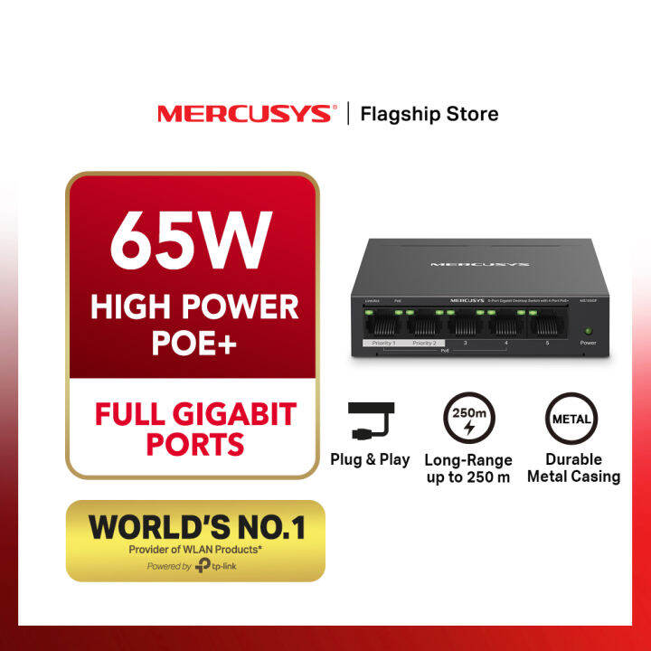 Mercusys 5-Port Gigabit 10/100/1000Mbps Desktop Switch with 4-Port High ...