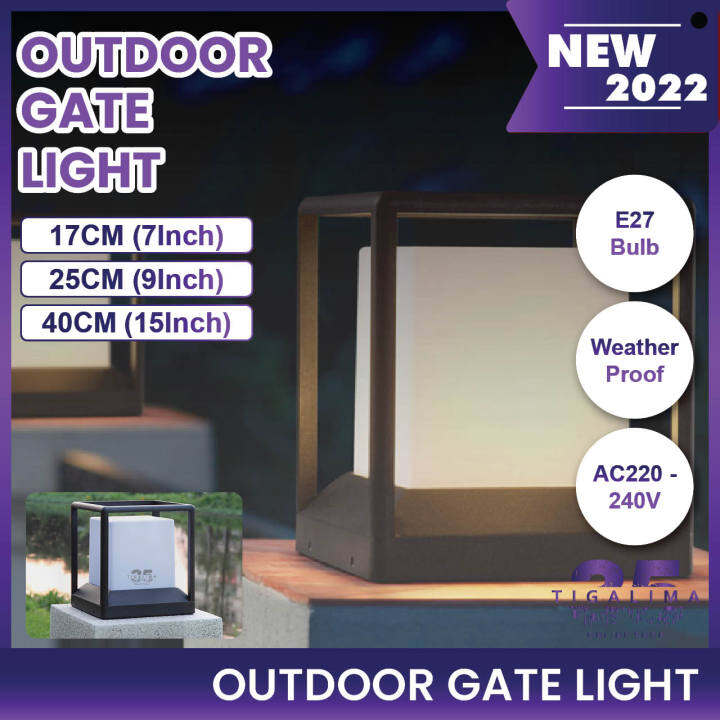 Outdoor Gate Light Black Cube E27 Modern Weather Proof Pillar Light ...