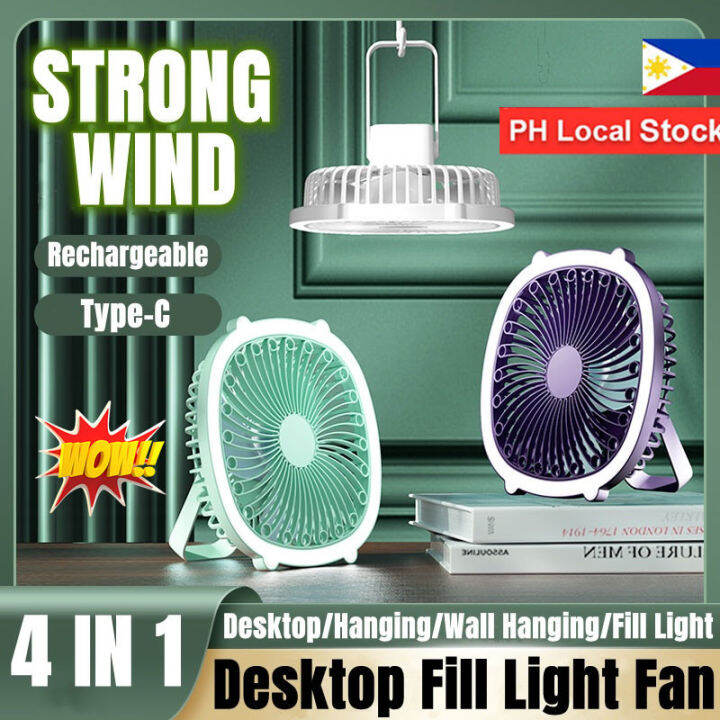 [PH Local Stock] 4 in 1 Desktop Fan with Light Camping Fan Rechargeable ...
