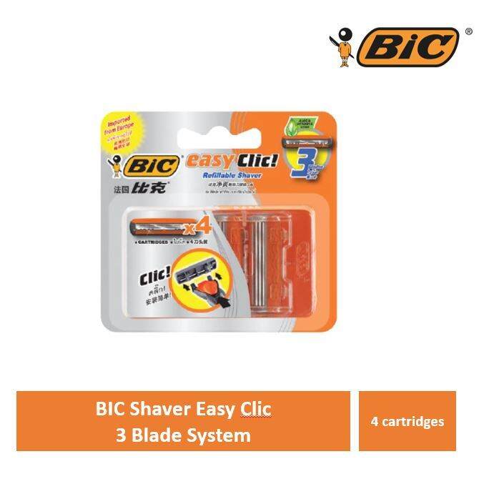 BIC Shaver Easy Clic 3 Blade System Refill 4 Cartridges | Lazada