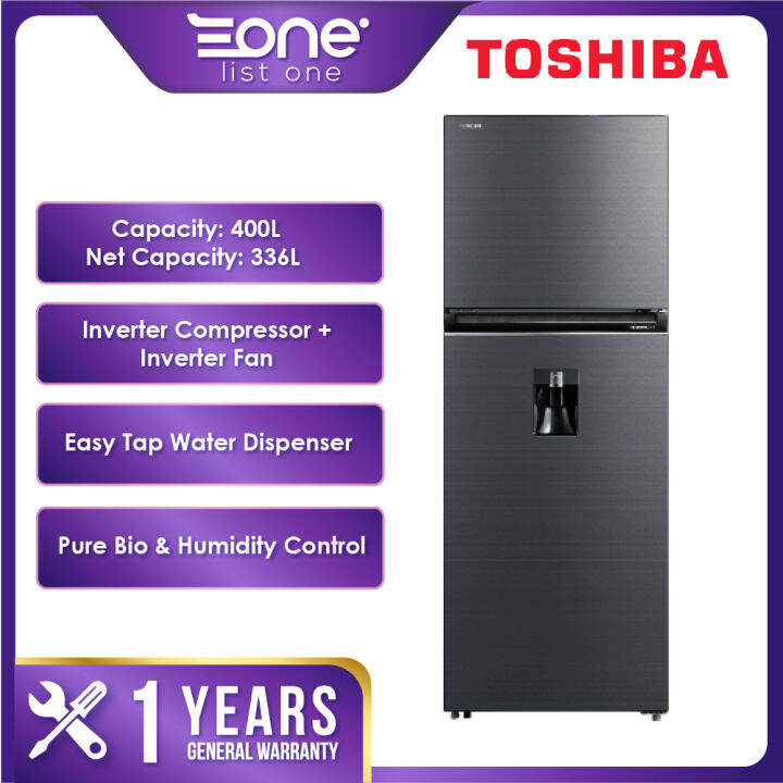 Toshiba 400L 2-Door Inverter With Water Dispenser Refrigerator GR ...