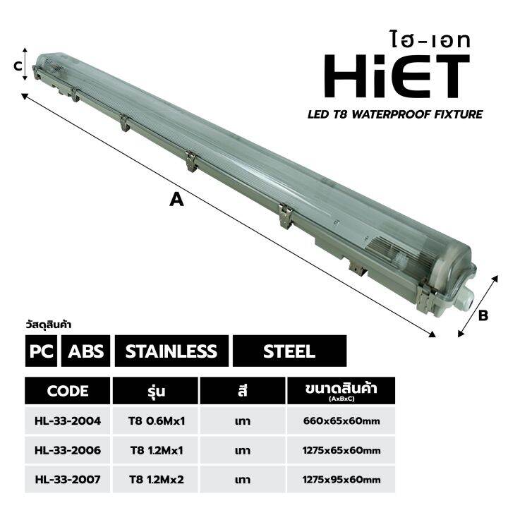 HIET LED T8 WATERPROOF FIXTURE โคมเปล่า กันน้ำกันฝุ่น (ใช้คู่กับหลอด ...