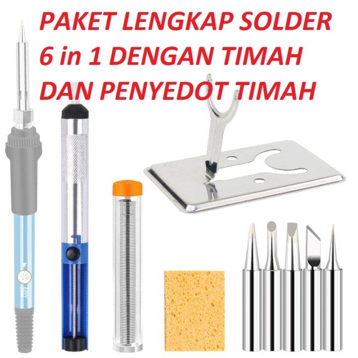 Paket Lengkap Solder 60w 6 in 1 Solder Timah Penyedot Timah Busa Sponse ...