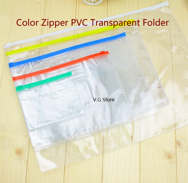 PVC Plastic File Folder Transparent Folder Color Zipper A5/A4/A3 Paper ...