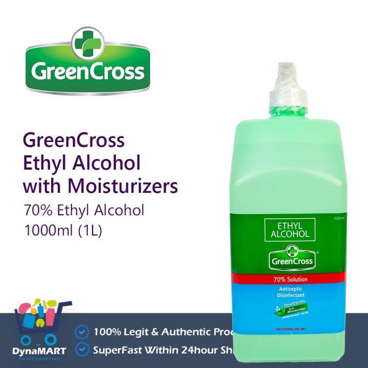 GreenCross 70% Ethyl Alcohol with Moisturizers 1000ml (1 Liter) Green ...