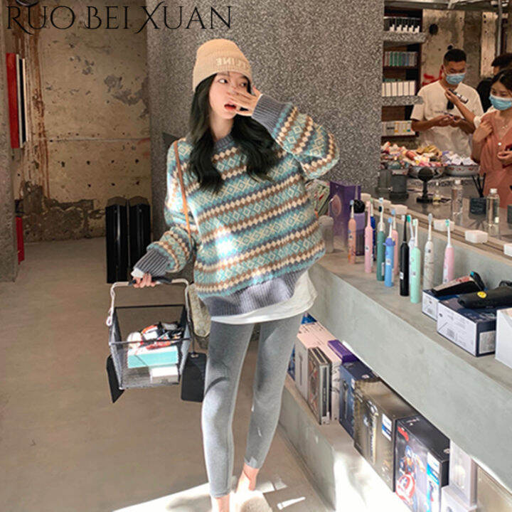 Ruo Bei Xuan เสื้อถักนิตติ้งชั้นในแนวย้อนยุคฤดูใบไม้ร่วงและฤดูหนาวของ ...