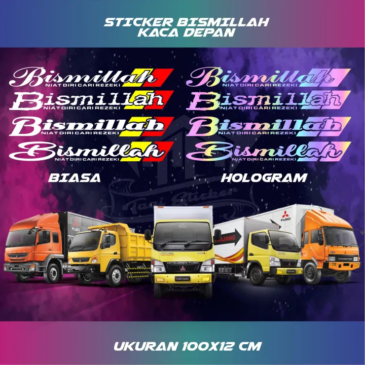 Stiker Truk Kaca Depan Mobil Bismillah Canter Ragasa Elf Fuso sticker ...