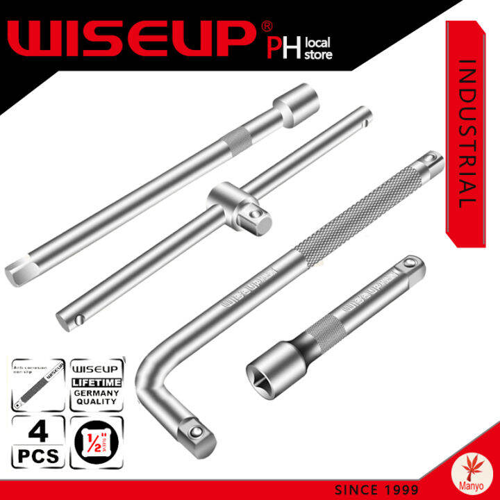 WISEUP 4PCS 1/2 Socket Wrench Set L Type Wrench Extension Sliding Bar ...