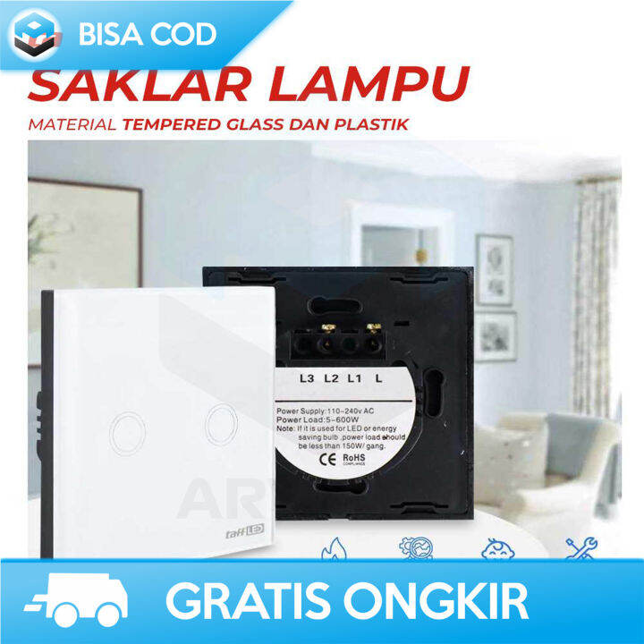 SAKLAR LAMPU TOUCHSCREEN LIGHT PANEL 2 GANG LAYAR SENTUH SMART SWITCH ...