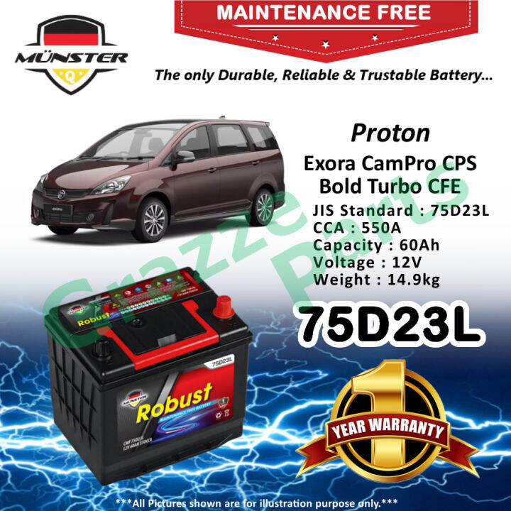 Münster Robust MF CMF 75D23 | 75D23L (60AH) Car Battery Bateri Kereta ...