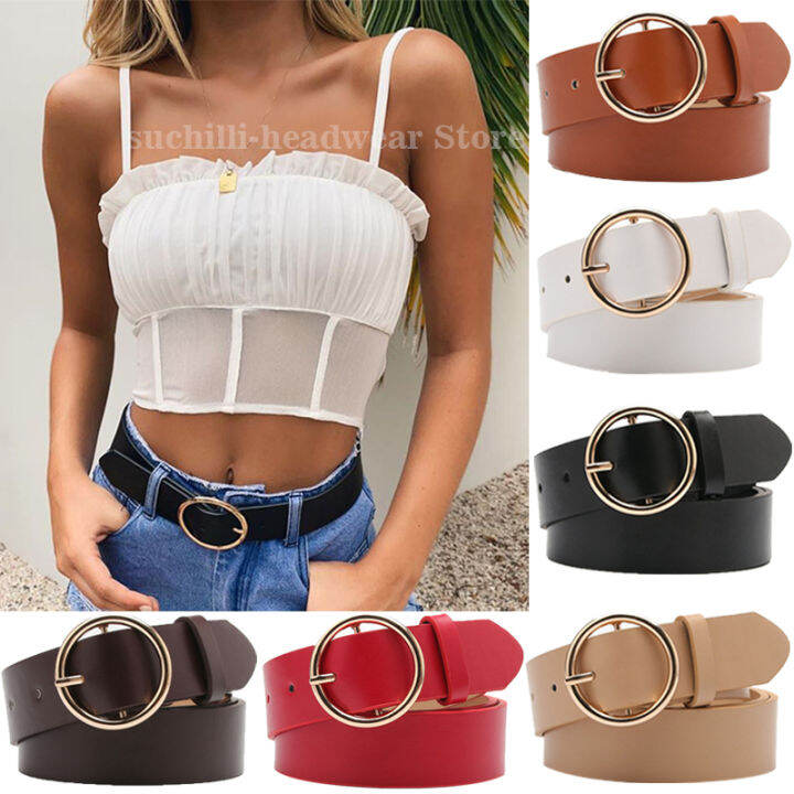 【CW】Fashion Women Leather Belt Classic R Simple Belts For Girls Metal ...