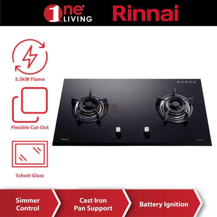 Rinnai 2-Hyper Burner Built-in Gas Hob (Glass) RB-92G | Lazada