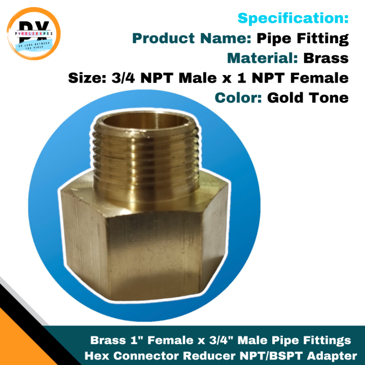 Brass 1" Female x 3/4 Male Pipe Fittings HEX Connector Reducer NPT/BSPT ...
