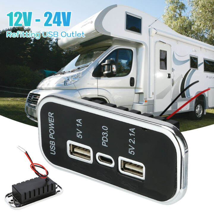 MC[Ready stock] 12V 24V USB Outlet 3 Ports Fast Charger USB PD Type-C ...