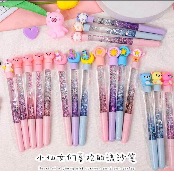 Fancy Magic Pen With Light Quicksand Sequins Kawaii Glitter Cute Black ...