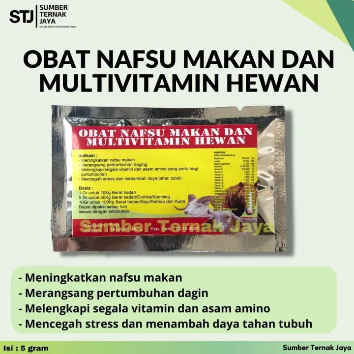 Obat Nafsu Makan dan Multivitamin Hewan Ternak kemasan 5 gram untuk ...