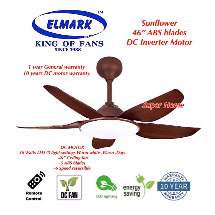 Elmark Ceiling Fan Elmark Sunflower 46 inch Remote Control DC Motor ...
