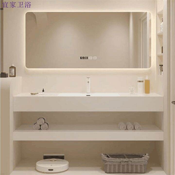 Double-layer rock slab bathroom cabinet combination seamless ceramic ...