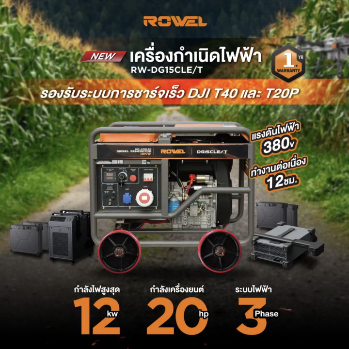 ROWEL 🚚 เครื่องปั่นไฟ รุ่น DG15CLE/T 380V 12000วัตต์ 20แรงม้า (กุญแจ ...
