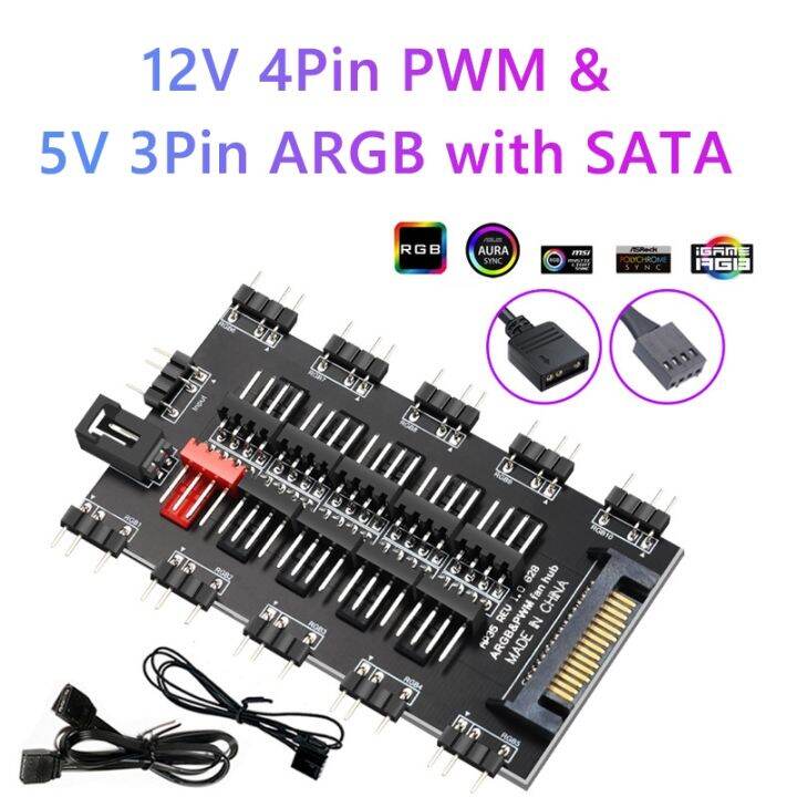 5V 3 pin ARGB Cable ASUS AURA SYNC RGB 10 Hub Splitter SATA Power ...