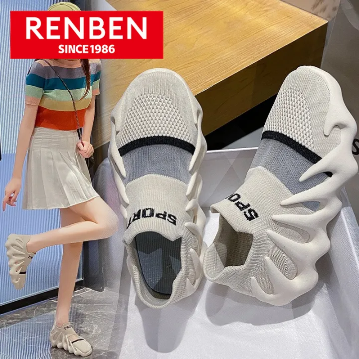 RENBEN Ins ระบายอากาศบินทอรองเท้าผู้หญิงเวอร์ชั่นเกาหลีใหม่ของนักเรียนออกกำลังกายวิ่งถุงเท้า ...