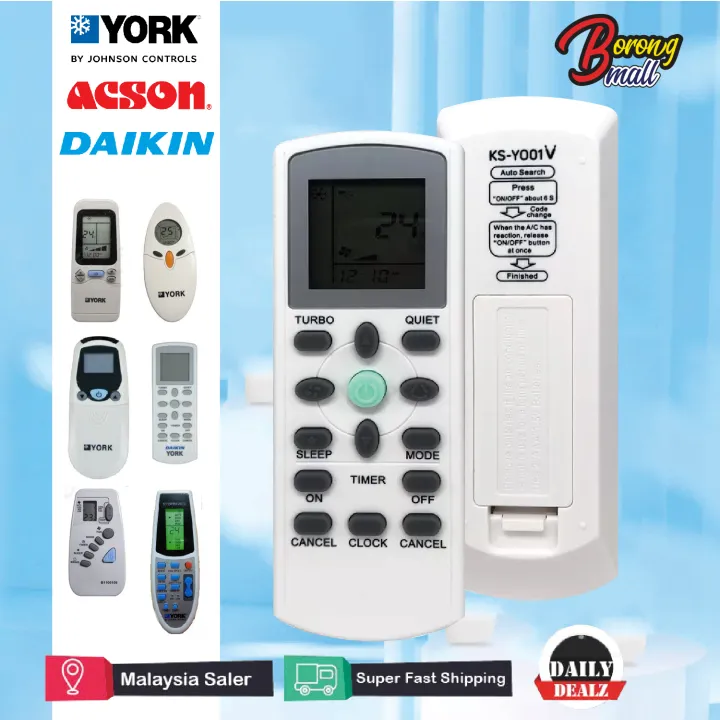 Replacement KS-YO01V YORK DAIKIN ACSON Air Conditioner Remote Control A ...