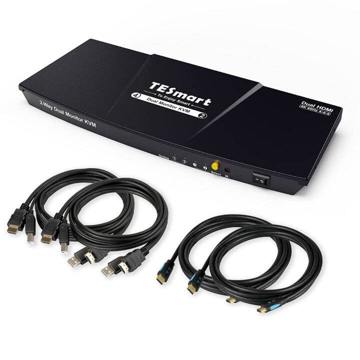 TESmart HDMI KVM Switch 2 Port Dual Monitor Extended Display, UHD 4K ...