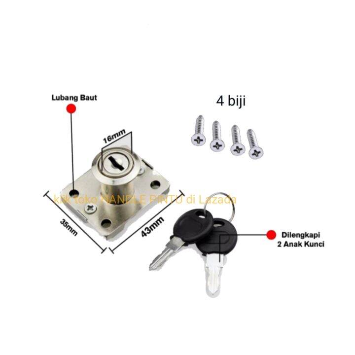 Kunci Lemari | Kunci Laci | Drawer lock ( Bonus Sekrup ) | Lazada Indonesia