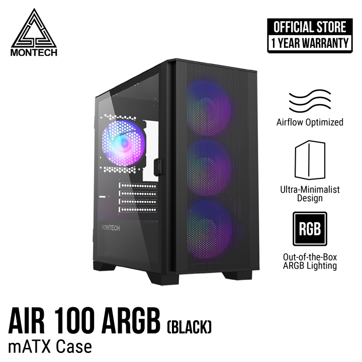 MONTECH AIR 100 ARGB, Micro ATX Case 4 ARGB fans, Lighting controller ...