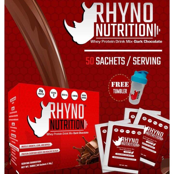 RHYNO NUTRITION WHEY PROTEIN 50 SACHETS WITH FREE TUMBLER | Lazada PH