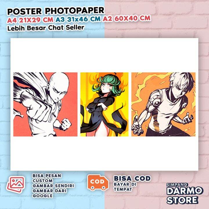 Poster One Punch Man Anime Wibu Super hero Saitama Genos Fubuki Silver ...