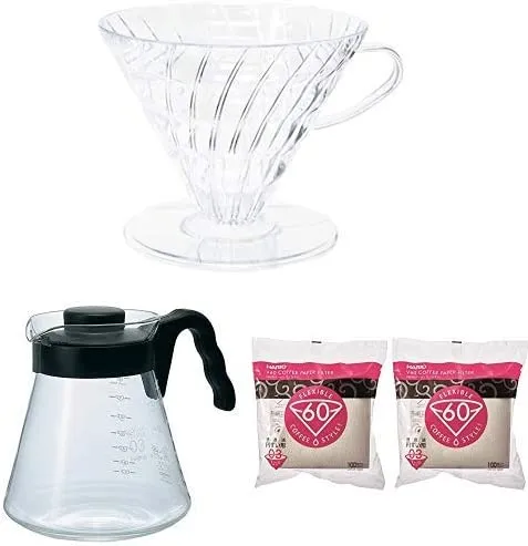 HARIO Drip Coffee 3-Piece Set for 1-6cups V60 03 Transparent Coffee ...