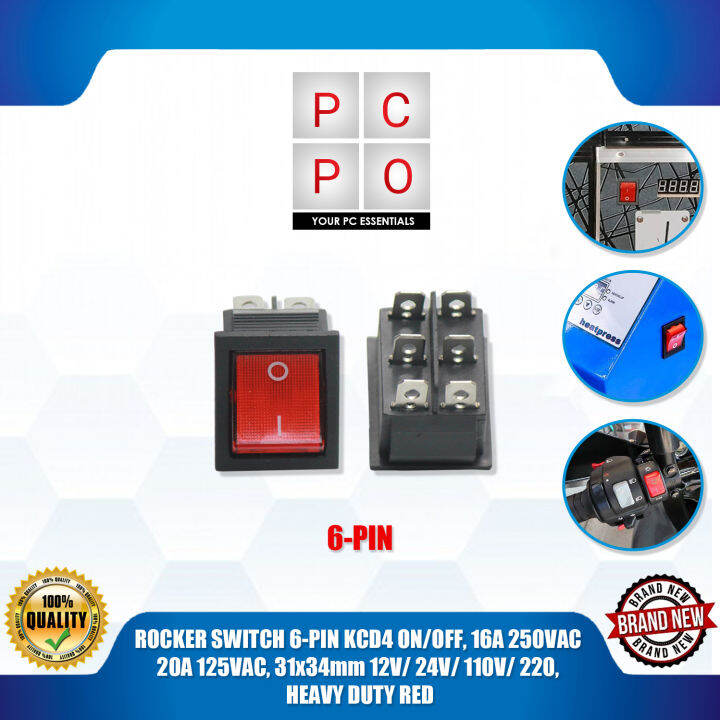 ROCKER SWITCH 6-PIN KCD4 ON/OFF, 16A 250VAC 20A 125VAC, 31x34mm 12V ...