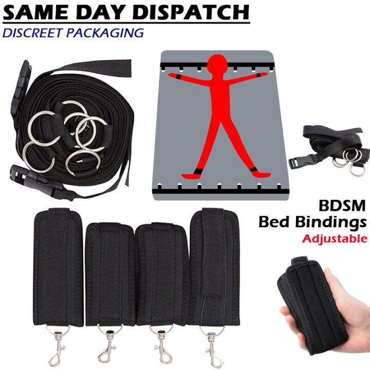 【privacy Packaging】bdsm Bed Restraint Bondage Bindings Kit Handcuffs Ankle Cuffs Couple Sex Toy 