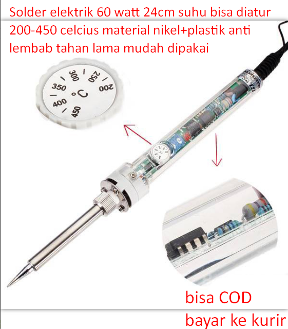 Solder elektrik 60 watt 24cm suhu bisa diatur 200-450 celcius material ...