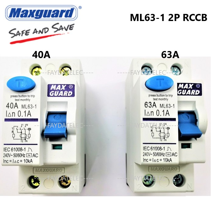 MAXGUARD 40A / 63A 100MA 2P ELCB (0.1A) / RCCB (ML63-1 SIRIM APPROVED) TYPE AC | Lazada
