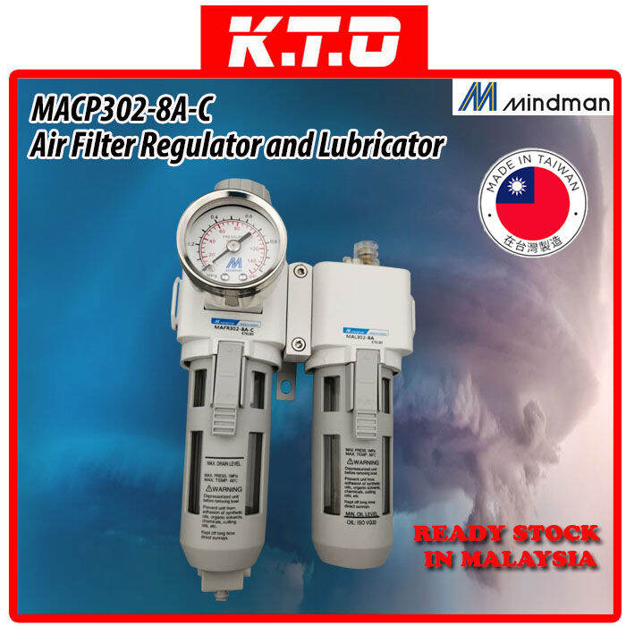 Mindman Air Filter Regulator and Lubricator , Water Separator MACP302 1/4" FRL Air Unit | Lazada