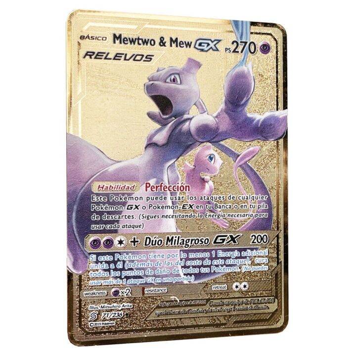 Relevos Mewtwo Mew GX Kartu Pokemon Dalam Bahasa Spanyol Besi Logam ...