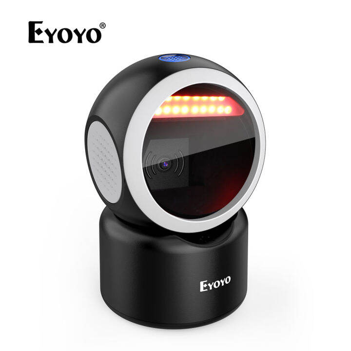 Eyoyo 2D สก์ท็อปเครื่องสแกนบาร์โค้ด,รอบทิศทางแฮนด์ฟรี1D เครื่องอ่านบาร์โค้ด QR ที่มีการตรวจจับ ...