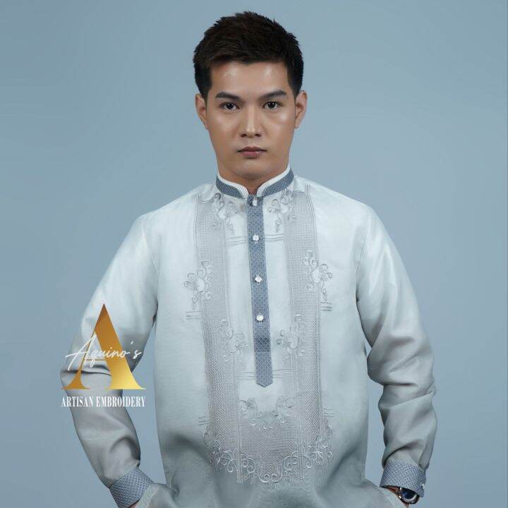 AQUINO'S ARTISAN EMBROIDERY Barong Tagalog for Men Monochromatic Gray ...