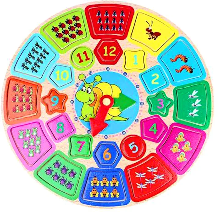 Wooden Clock Puzzle Shape Matching and Counting Learn Time Montessori ...
